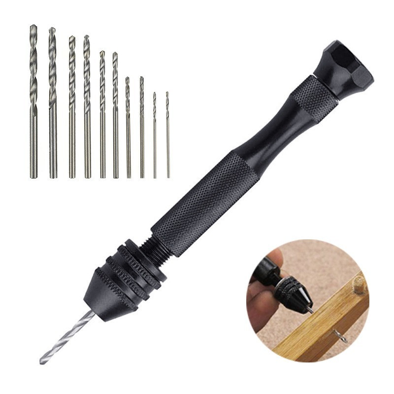Jual Mini Micro Aluminum Hand Drill With Keyless Chuck HSS Steel Twist Drill Bit Woodworking ...