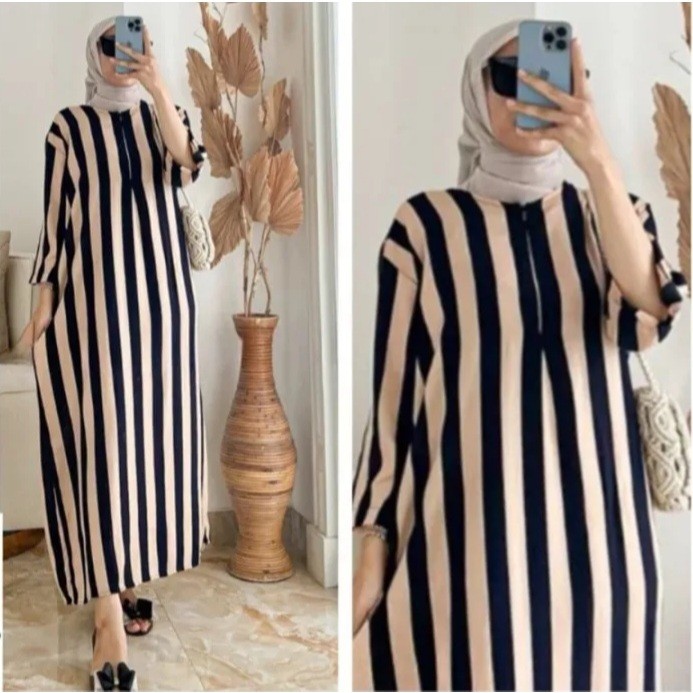 Jual DASTER WANITA MOTIF SALUR / DRESS GARIS GARIS LENGAN 3/4 JUMBO ...