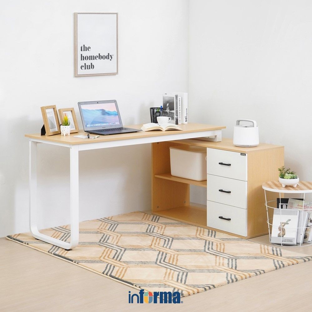 Jual Informa Ivler Meja Kantor - Putih/Cokelat Oak Office Table ...