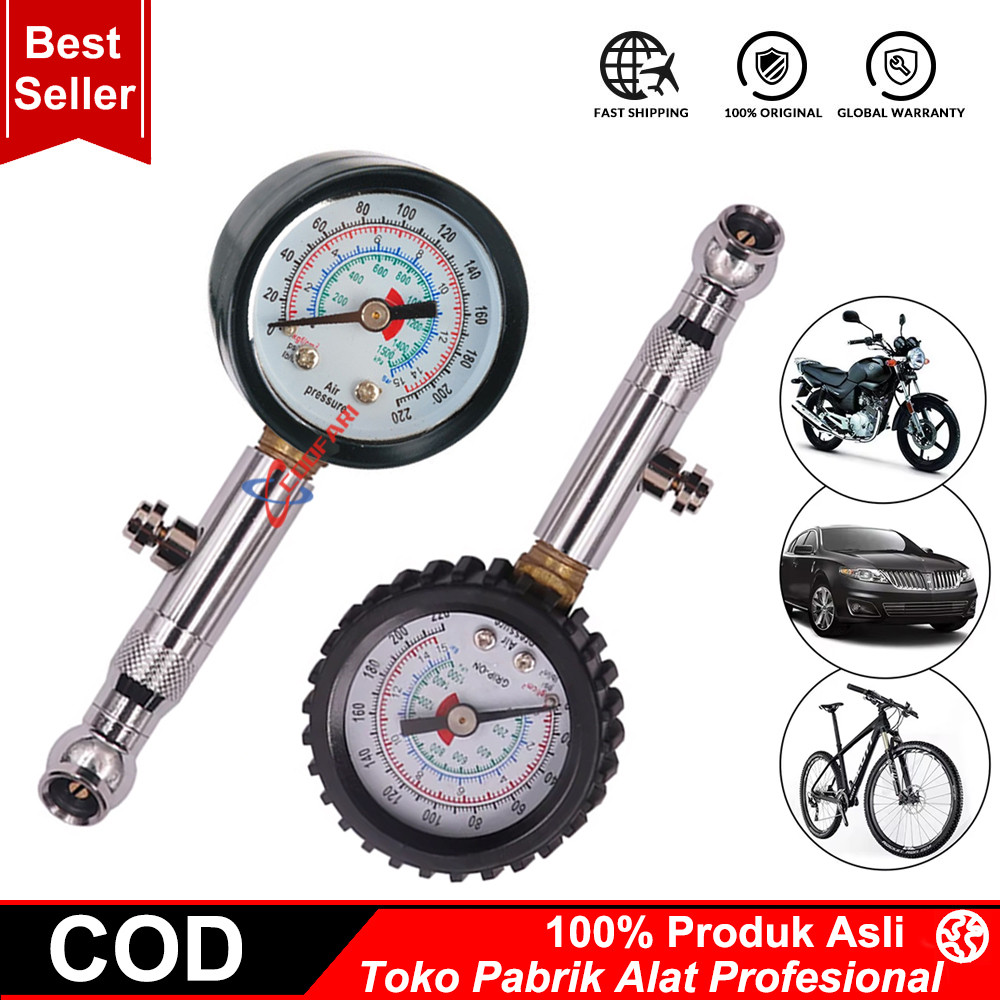 Jual Dial Type Tire Gauge /Alat Pengukur Tekanan Angin Ban Motor Mobil ...