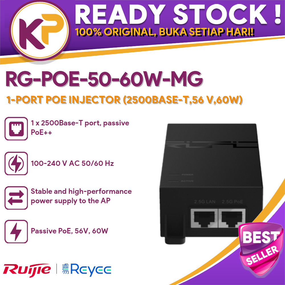 Jual RUIJIE REYEE RG-POE-50-60W-MG 1-PORT POE INJECTOR (2500BASE-T,56 V ...