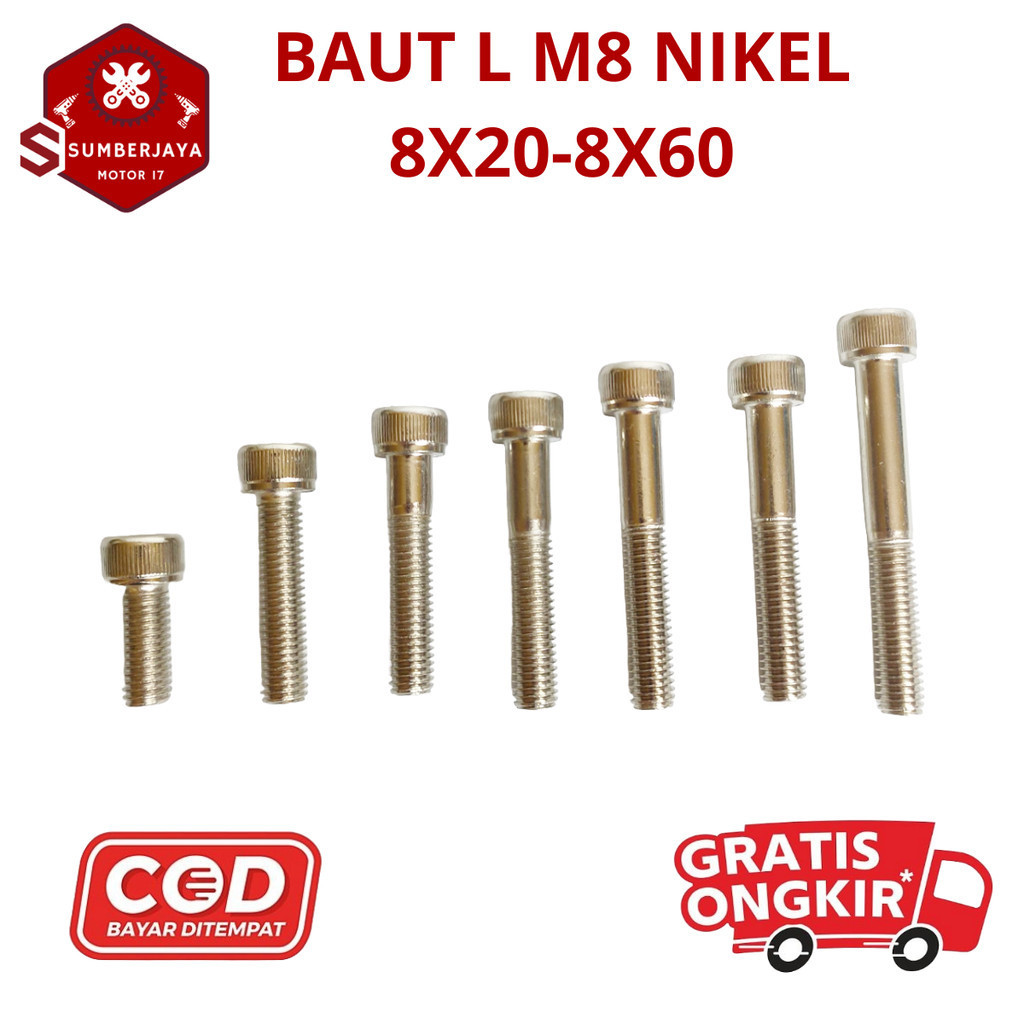 Jual Baut Kunci L M8 Drat 12 Nekel Kunci L6 / Baut L M8x20-M8x60 Original sepeda motor | Shopee ...