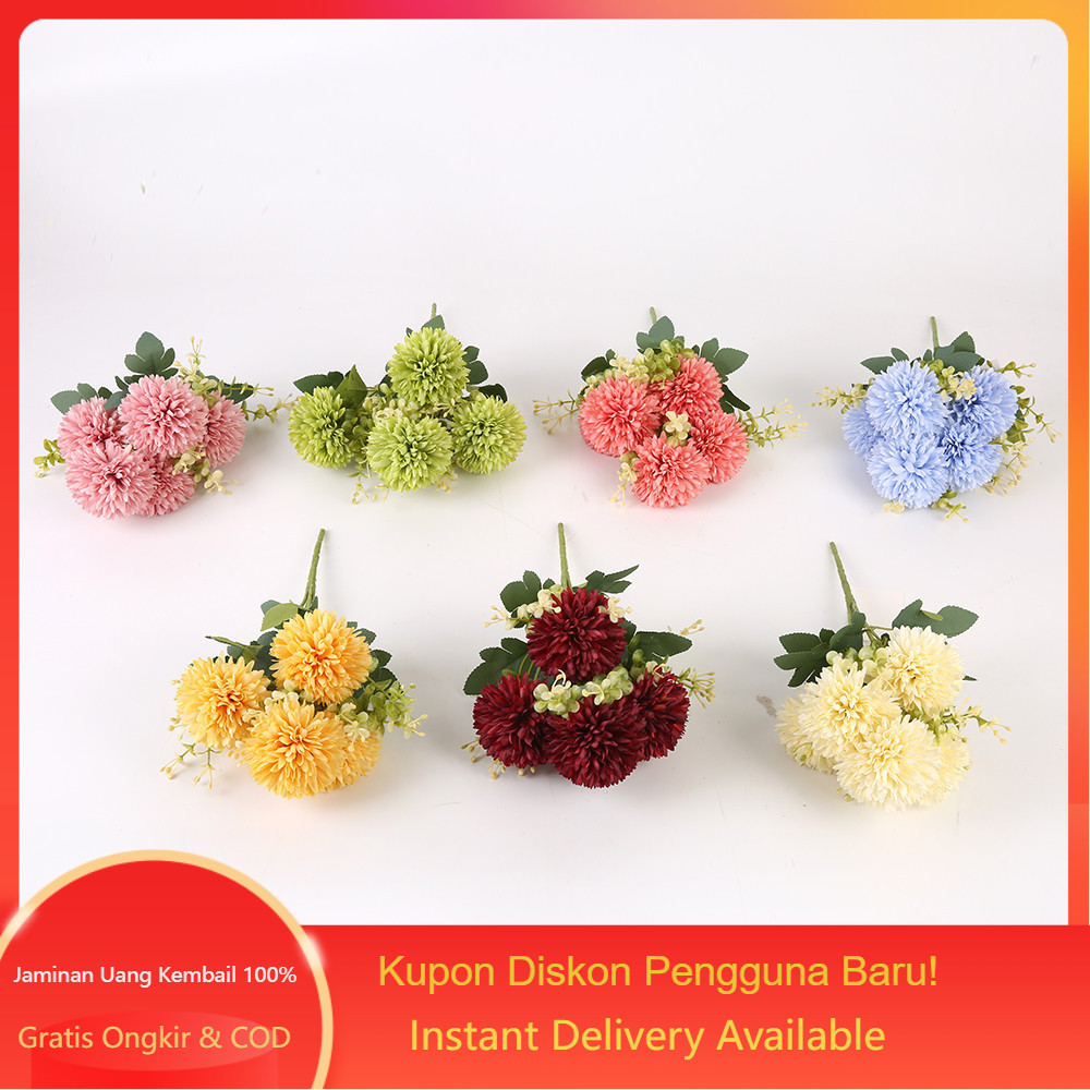 Jual Bunga Krisan Bola Artificial 5 Cabang Bunga Pom Pom Hias Palsu ...