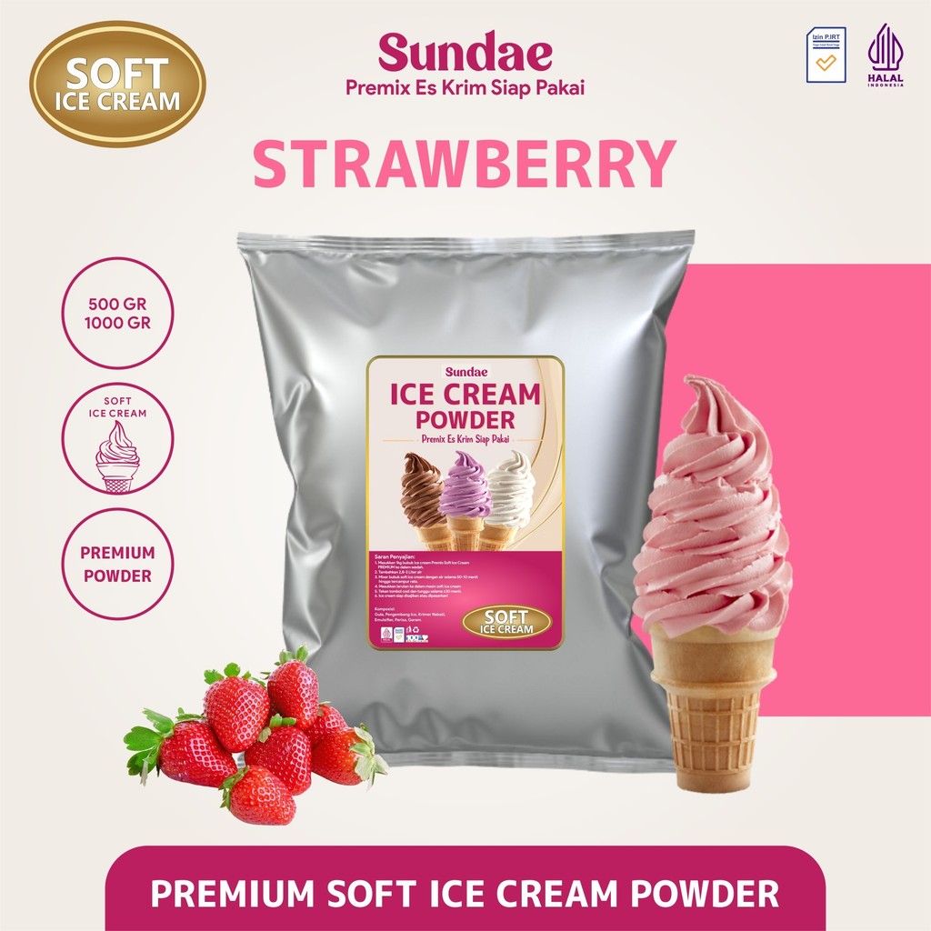 Jual Bubuk Es Krim Soft Ice Cream Powder Premium Rasa Strawbery Sundae ...