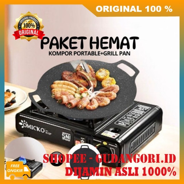 Jual Alat BBQ Grill Kompor Portable dan Grill Pan 34 cm Satu Set Alat Ngegrill Panggang 1 Set ...