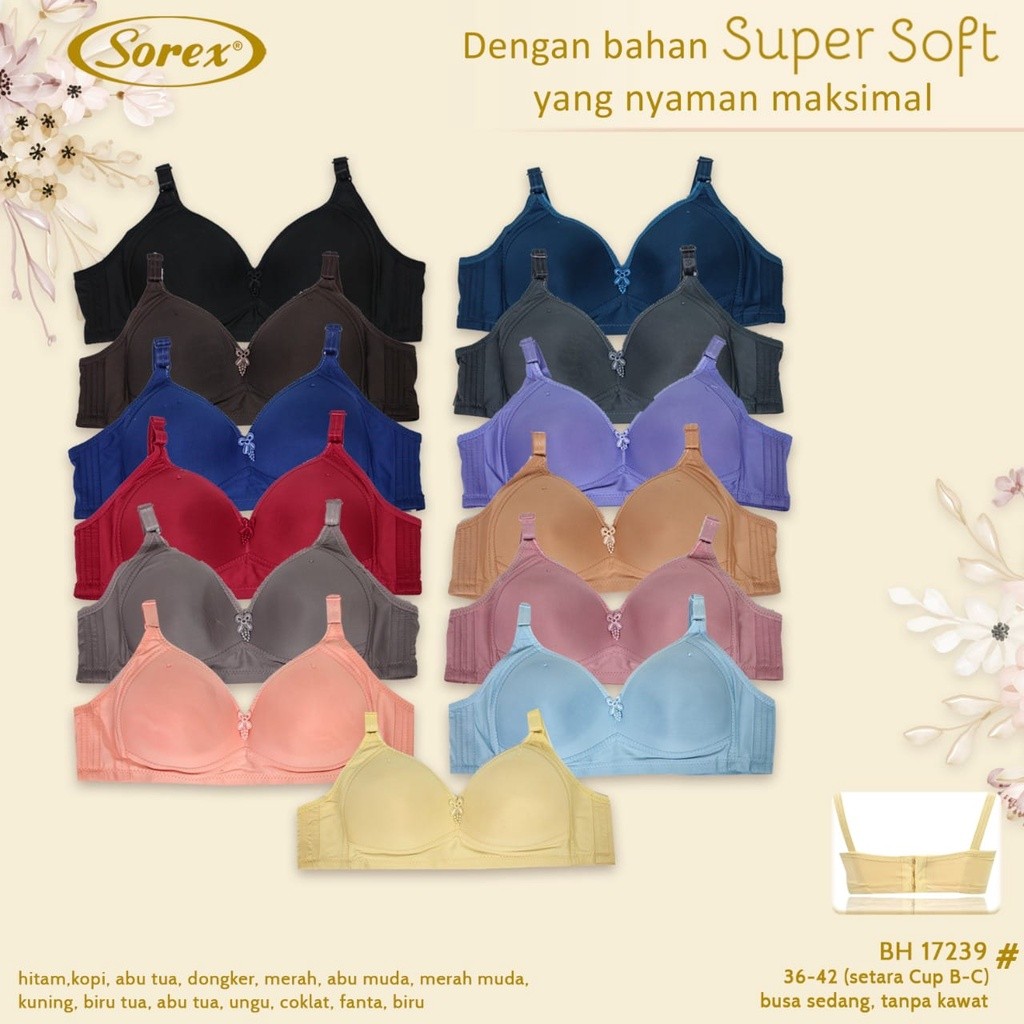 Jual SOREX Bra Tanpa Kawat Super Soft Cup Besar Kait 3 Busa Sedang BH 17239 [JB] | Shopee Indonesia