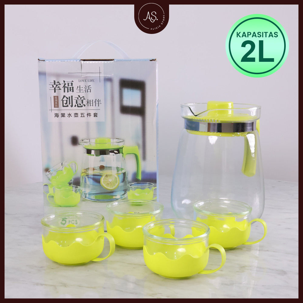 Jual AS Tea Pot Set 5 In 1 Teko Set Cangkir Kaca Gelas Cantik Model ...