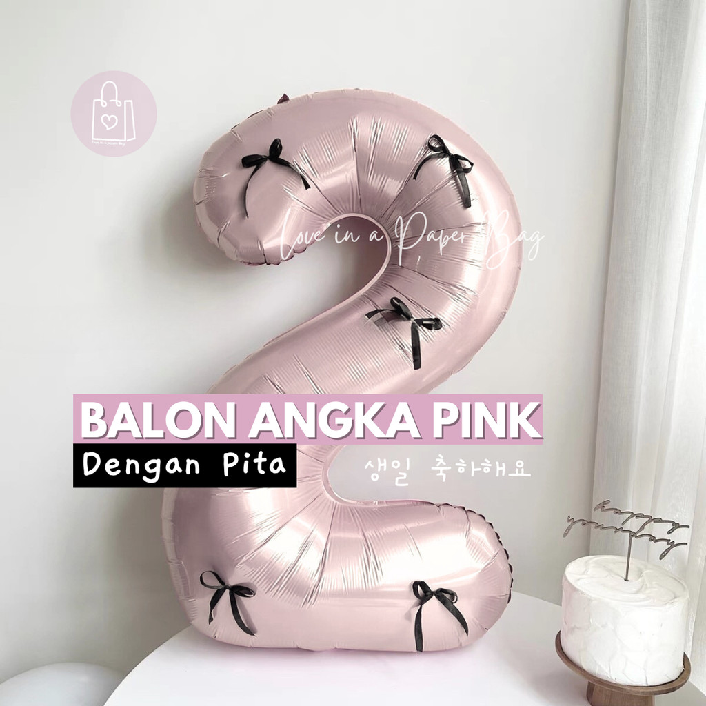 Jual [LIPB] Balon Angka Ulang Tahun Baby Pink 92cm Set Lengkap dengan ...