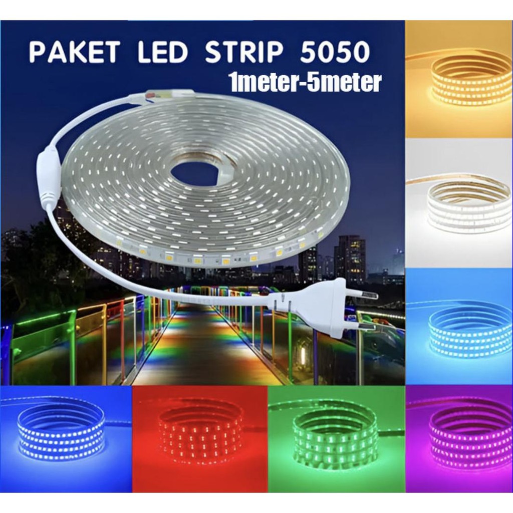 Jual Paket Lampu Strip LED 5050 SMD 1-5 Meter / Lengkap Tinggal Colok ...