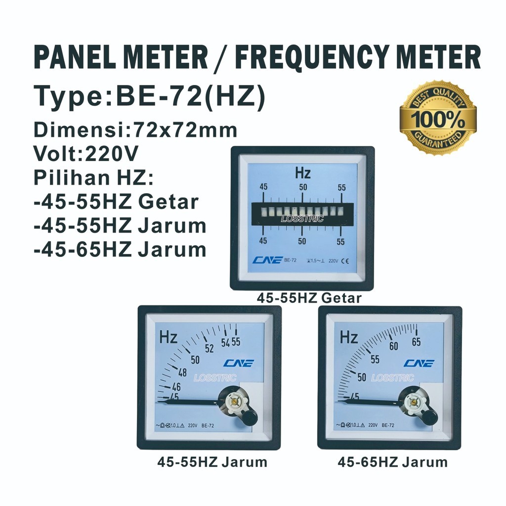 Jual Panel Meter / Frequency Meter HZ Jarum & Getar 45Hz-65Hz BE-72 ...