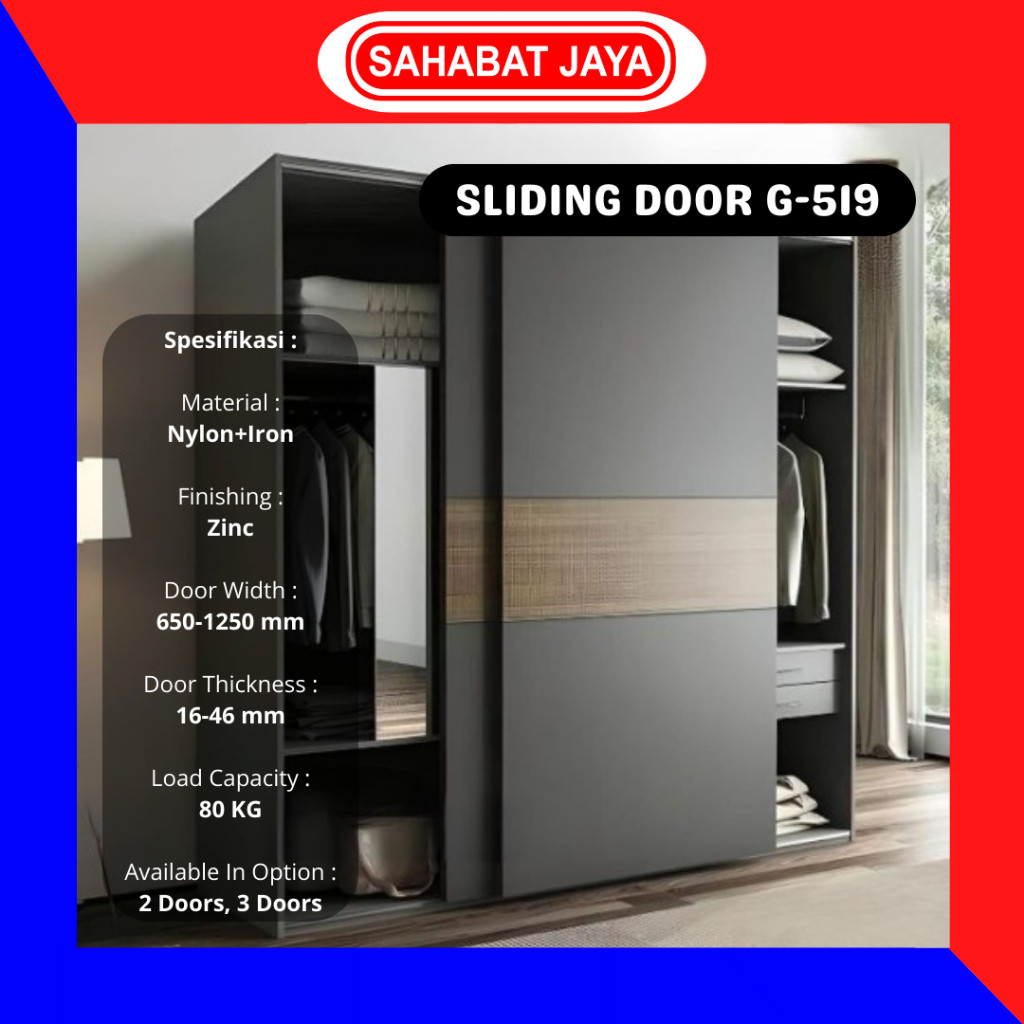 Jual Set Rel Roda Pintu Lemari Sliding Geser G 519 untuk 2 Pintu dan 3 Pintu Soft Close Anti ...