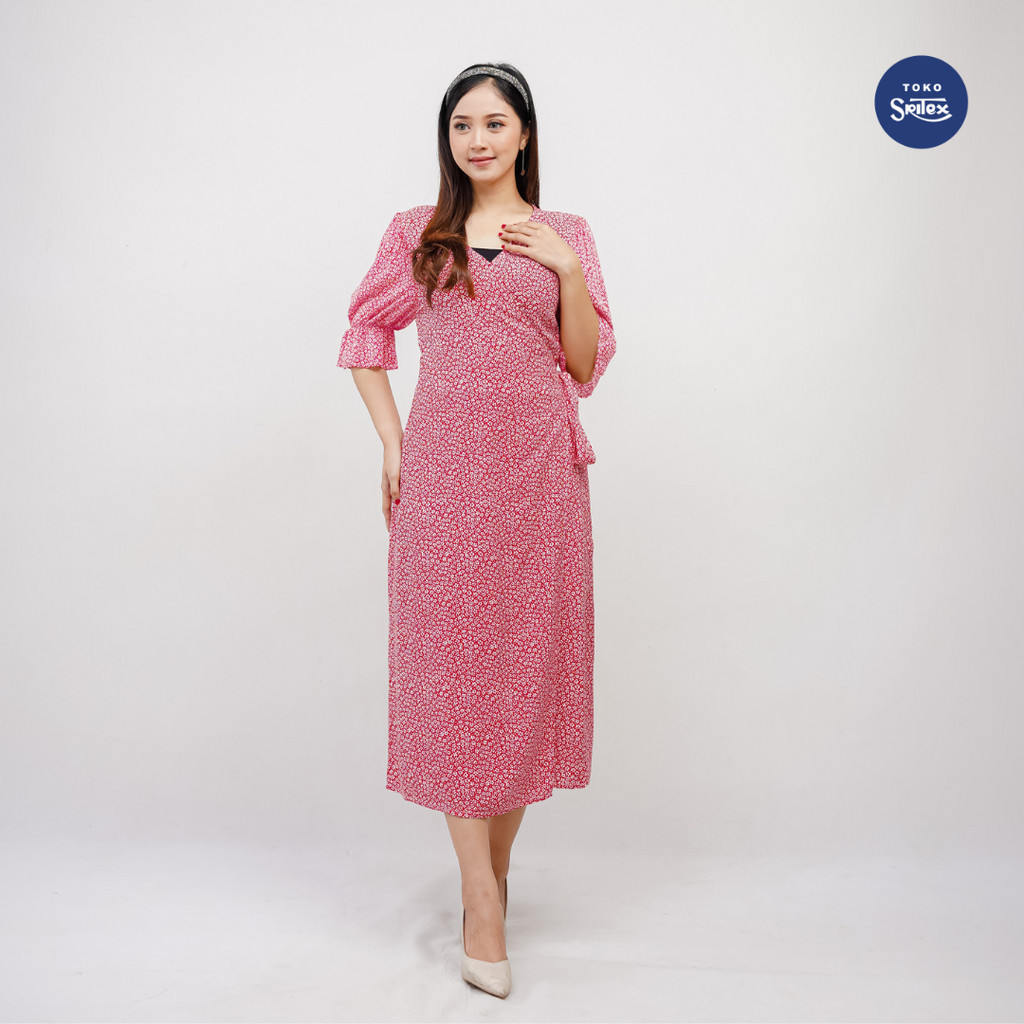Jual Toko Sritex OURICCI Blossom Wrap Dress - Red | Shopee Indonesia