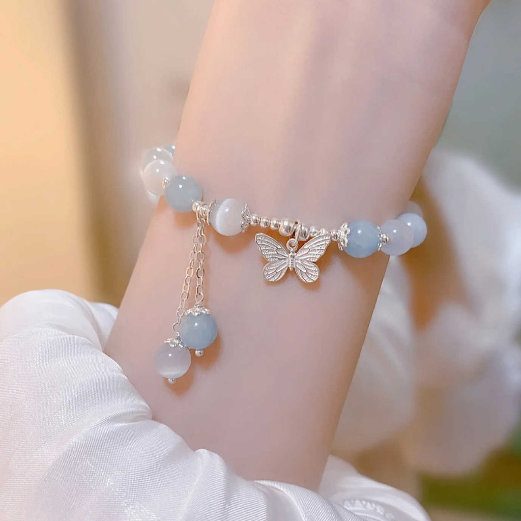 Jual Gelang Manik Crystal Bracelet Moonstone Aqua Adjustable ...