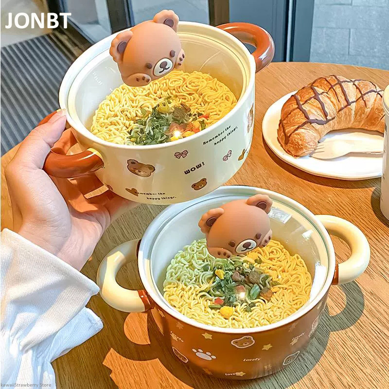 Jual Kawaii Bear Jumbo Ramen Bowl With Lid Kitchen Tableware Cute ...