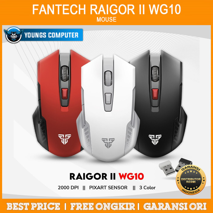 Jual Fantech RAIGOR II WG10 Wireless Gaming Mouse - Black / Red / Gray ...