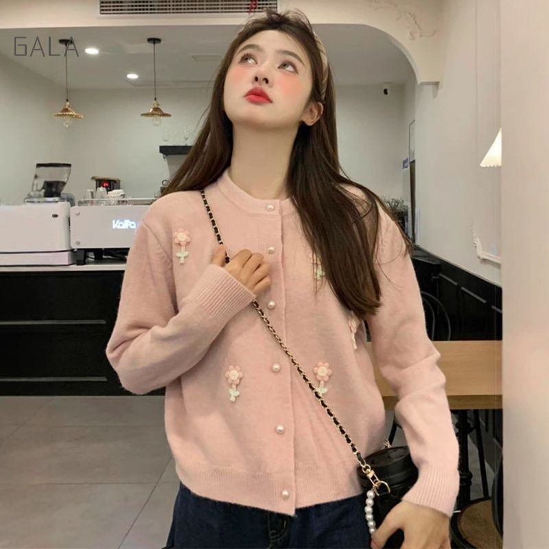 Jual Cardigan Crop Lucu Round Neck Knit Cardigan Lengan Panjang ...