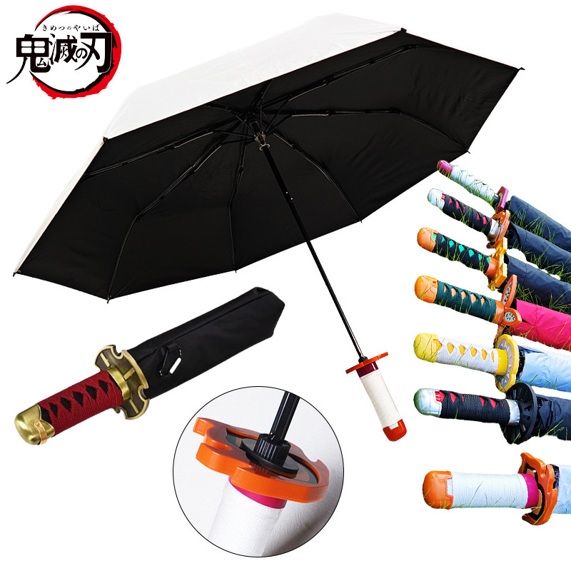 Jual Anime Demon Slayer Katana Umbrella UV Blocking Black Parasol Knife ...