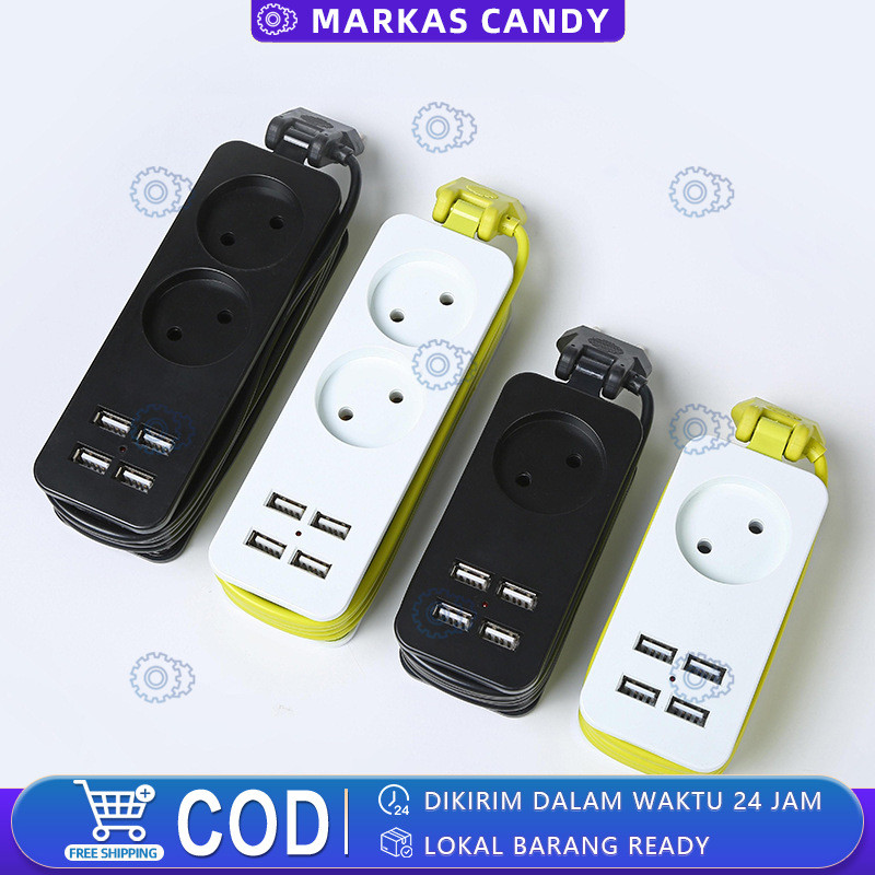 Jual Portable Stop Kontak Travel - 4 USB Port/Universal Power Strip Stop Kontak 6 Power Socket 3 ...