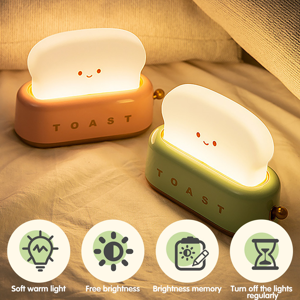 Jual Toast Night Light Cute Bread LED Night Lamp Creative USB Charging ...
