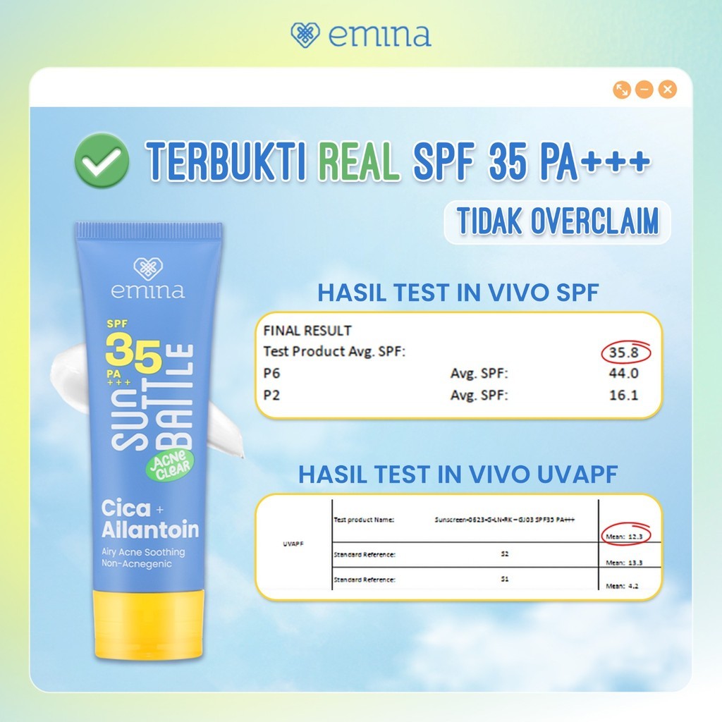 Jual Emina Sun Battle SPF 35 PA +++ Acne Clear Cica + Allantoin Airy Acne Soothing 50 ml ...
