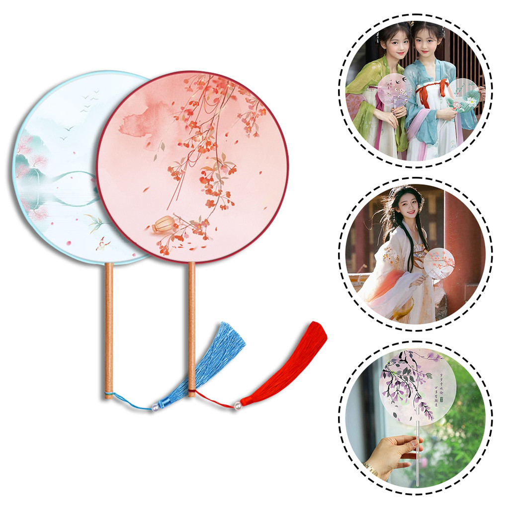 Jual Kipas kain Ancient Style kipas bulat tembus cahaya lukisan tinta ...