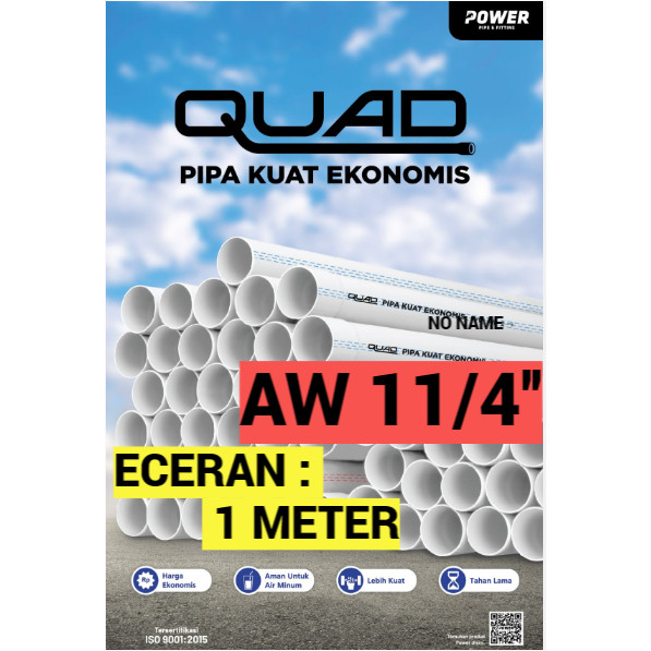 Jual PIPA PVC AW 1¼"inch POWER QUAD PUTIH PANJANG 1 METER PVC PARALON PRALON AIR | Shopee Indonesia