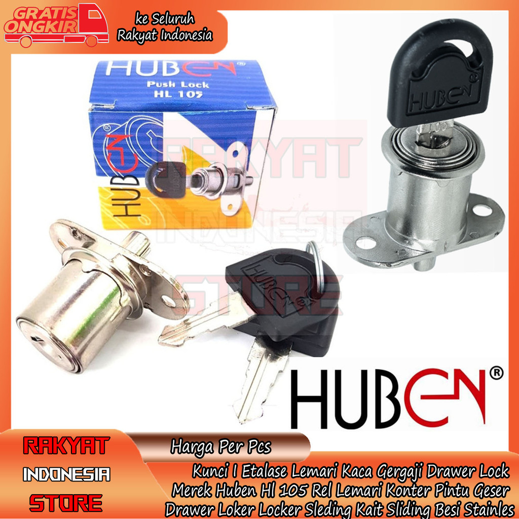 Jual Kunci Etalase Huben Hl-105 Lemari Kaca Push Lock Konci Rel Almari ...