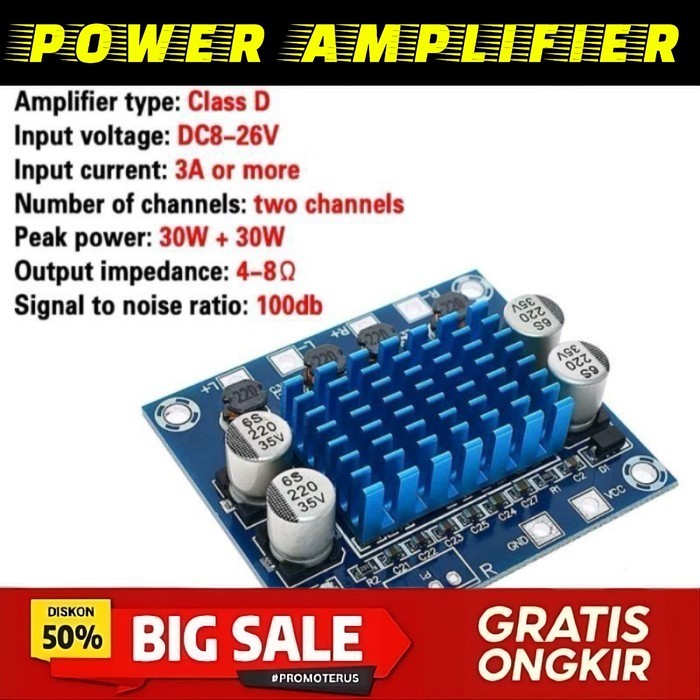 Jual Power Amplifier 12V Stereo 2 Channel IC TPA3110 30W+30W Kit ...