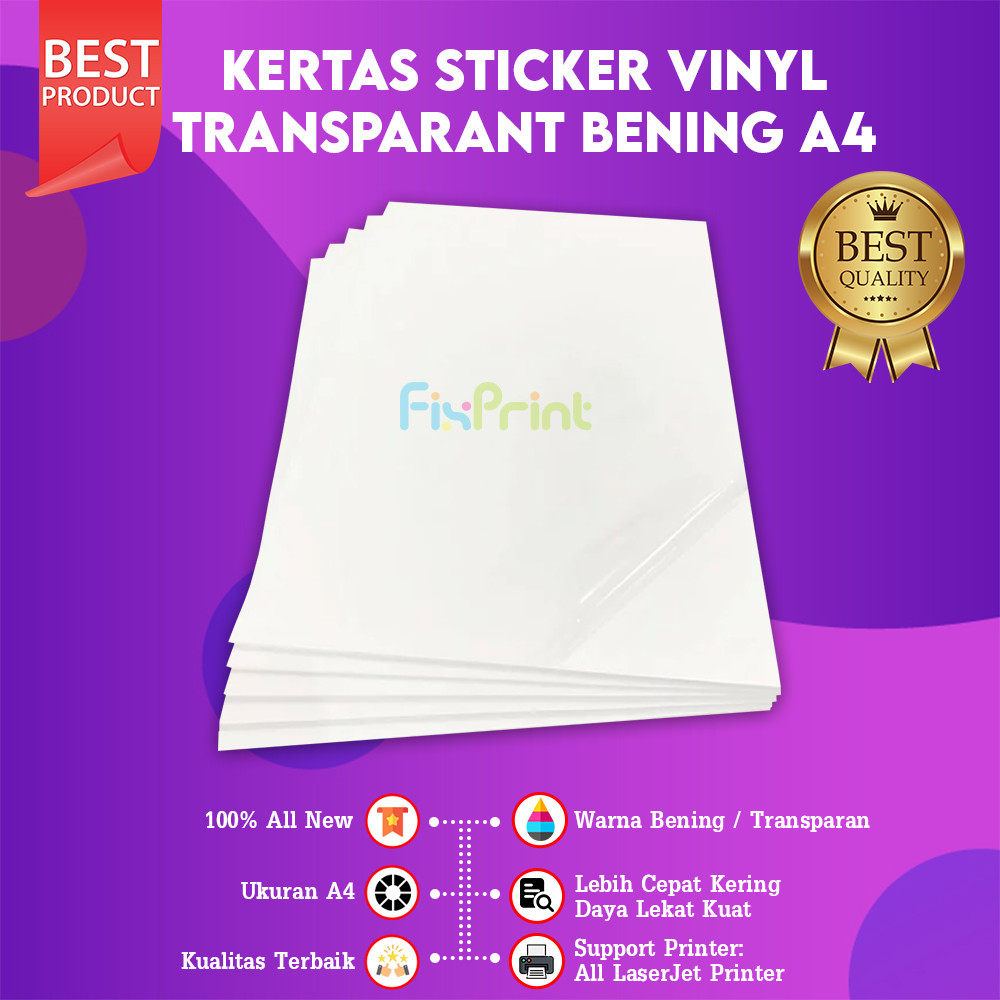 Jual FixPrint - Kertas Vinyl Sticker Transparant 1 lmbr ukuran A4 ...