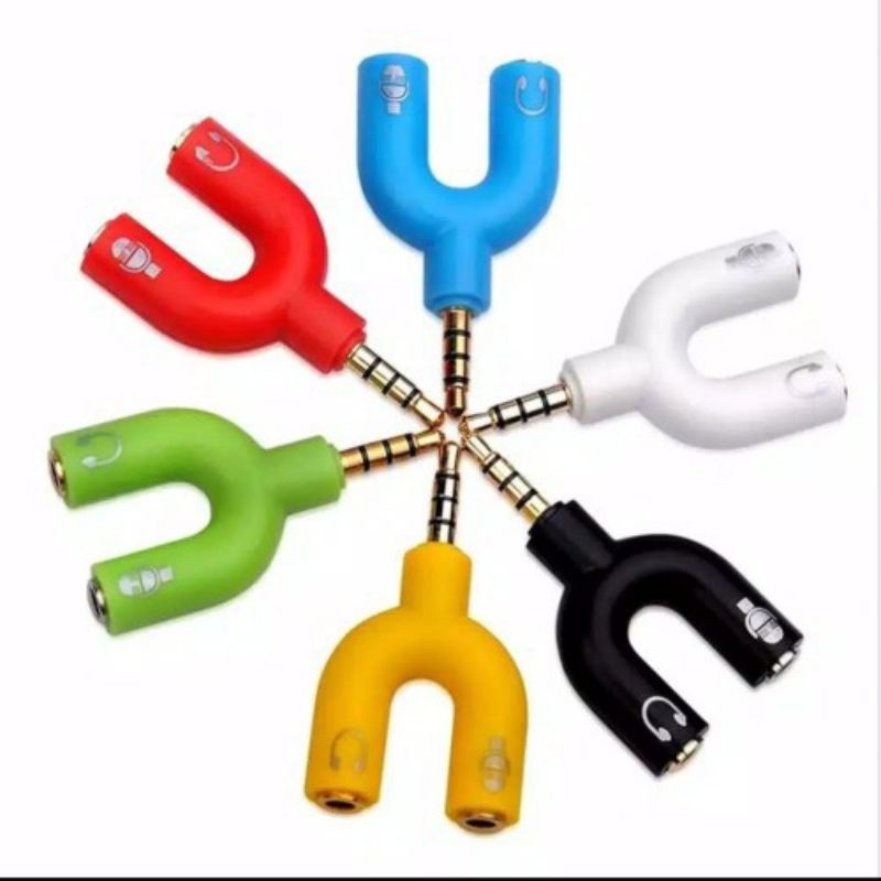 Jual PGM AUDIO SPLITTER U SHAPE 2in1 Jack 3.5mm to Dual Female Headset ...