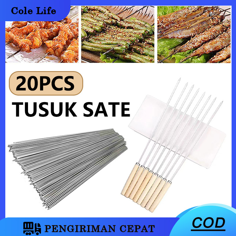 Jual 20pcs Alat Tusuk Sate BBQ Stainless Steel /BBQ Besi Skewer ...