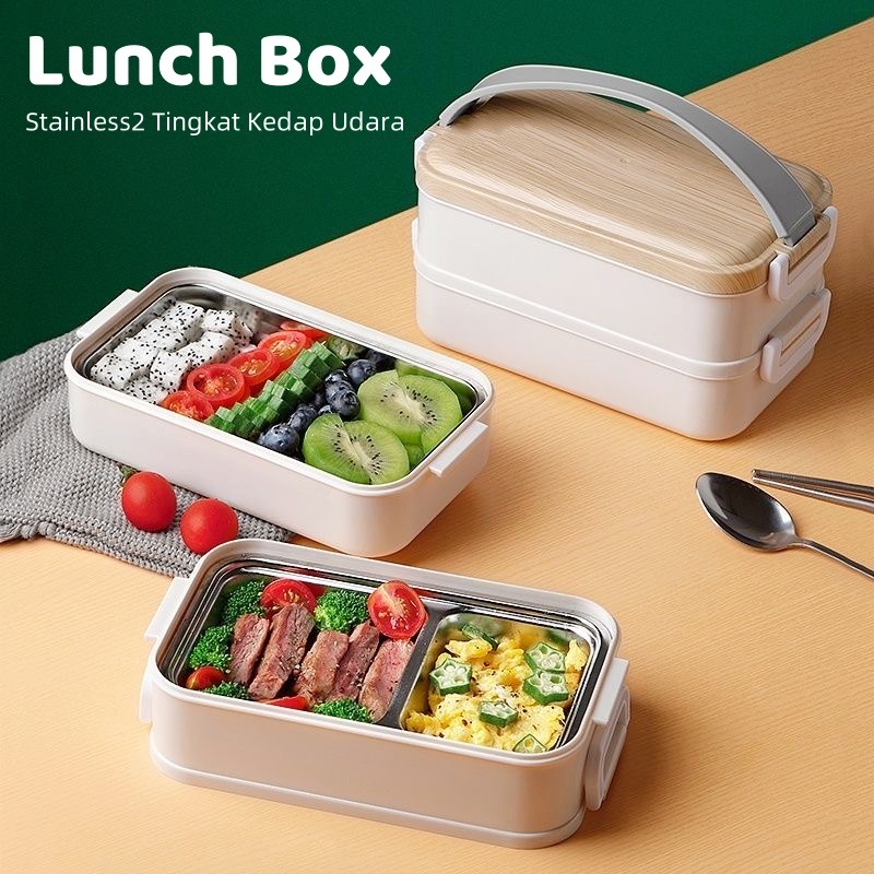 Jual IRIS Lunch Box Stainless 2 Tingkat Kedap Udara/Bento Lunchbox ...