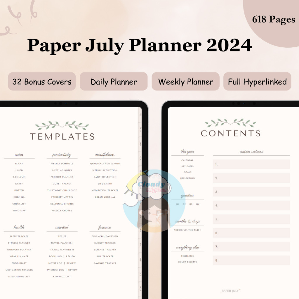 Jual Digital Daily Planner 2024 --- Paper July Digital Planner 2024 ...