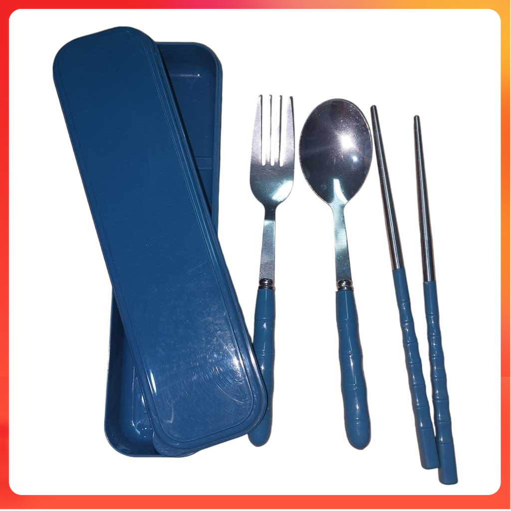 Jual Alat Makan Set Lengkap Sendok Garpu Sumpit Stainless Steel 3 in1 ...