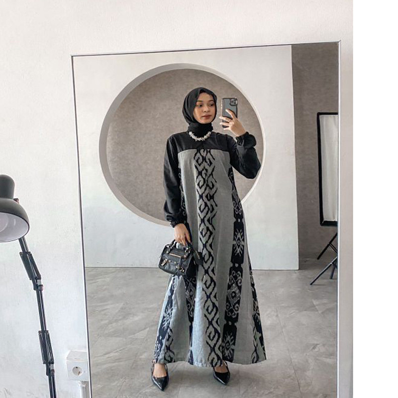 Jual [READY STOK] Shasya dress ivory grey, dress tenun troso, dress wisuda, dress pesta, shasya ...