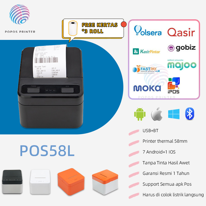 Jual Printer Thermal 58mm POS58L - USB BLUETOOTH Support Android Ios Windows HP Laptop PC free ...
