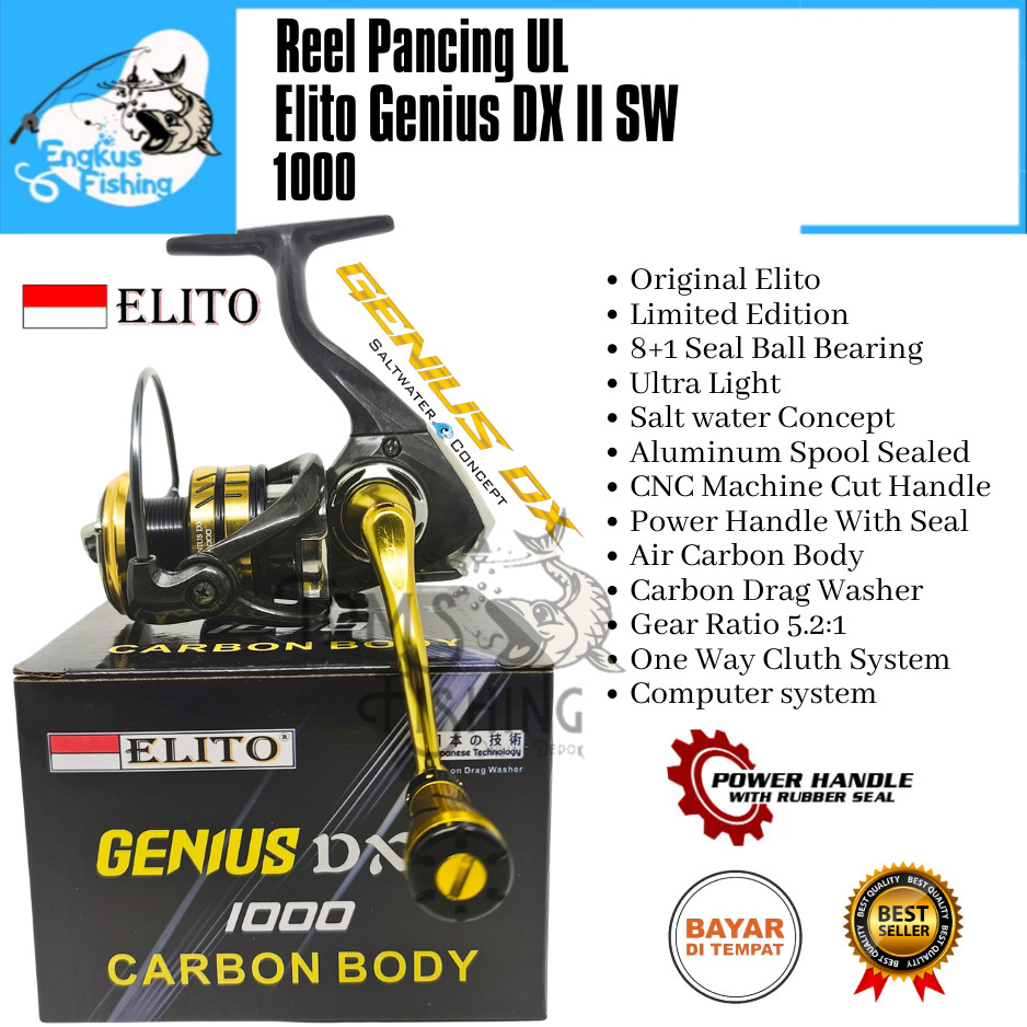 Jual Reel Pancing Elito Genius DX II 1000 SW Gold (8+1 Seal Bearing ...