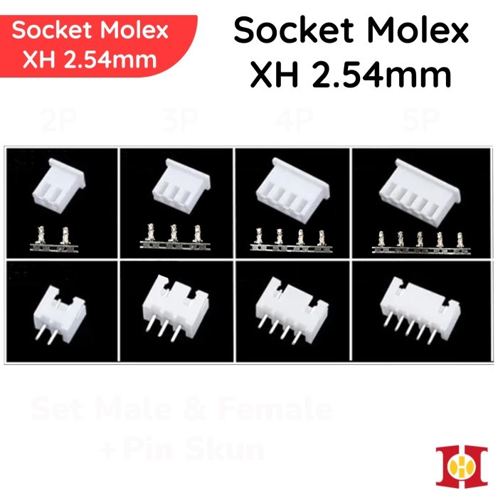 Jual Konektor Socket Soket Terminal Molex Molek Mini SET Male Female JST XH Connector Header 2 3 ...