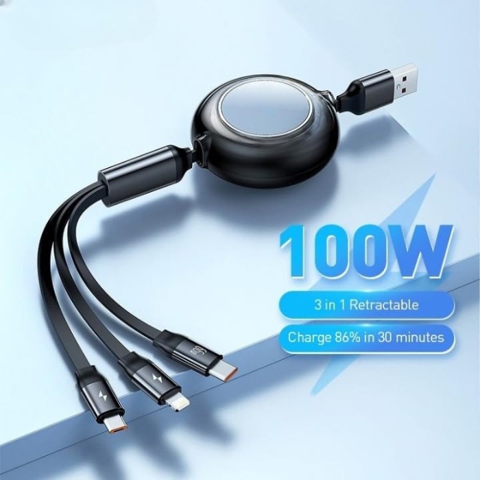 Jual Kabel Data Charger 3 in 1 100 W Roll USB To USB Type C Micro USB ...