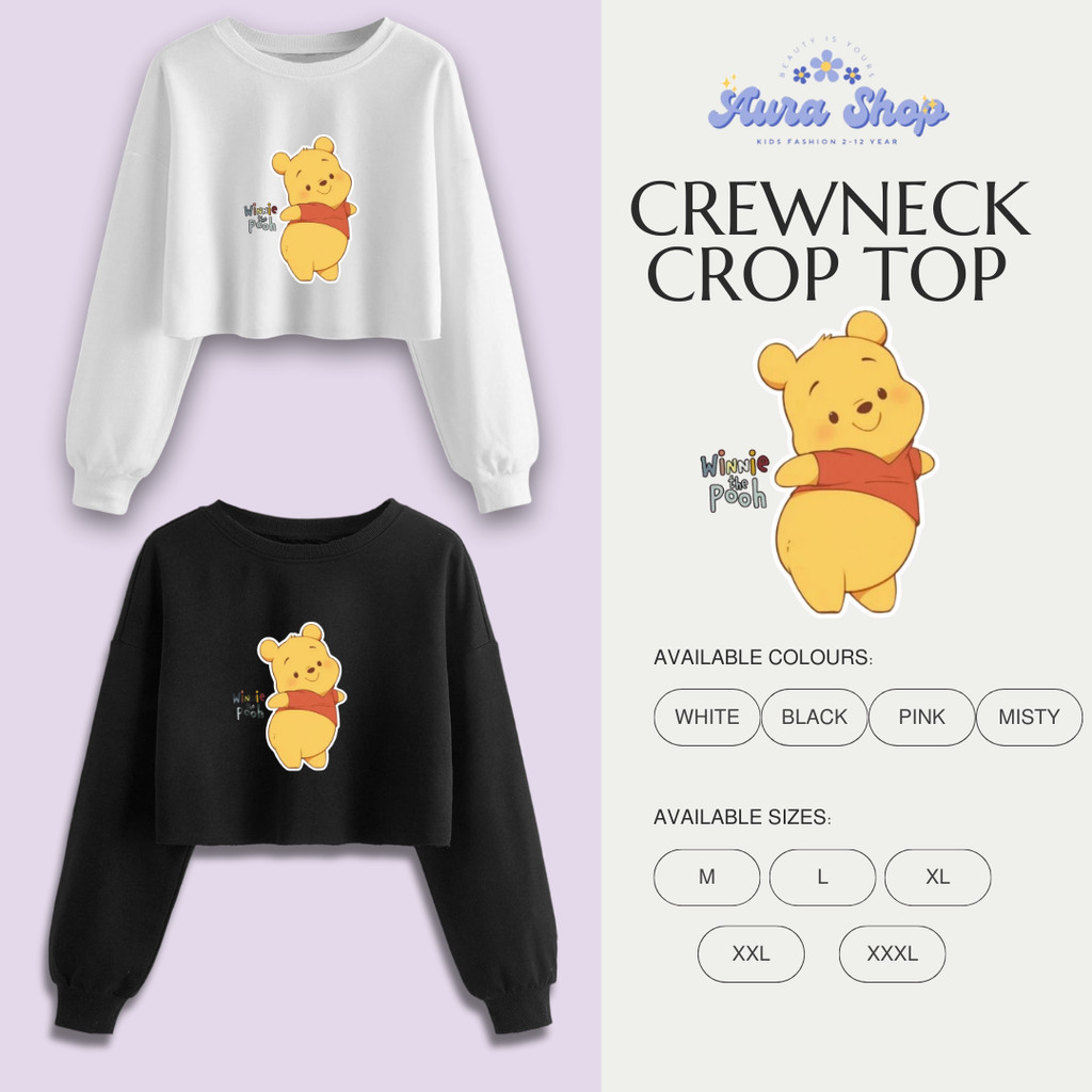 Jual baju crewneck crop top model korea gambar winnie the Pooh pakaian ...