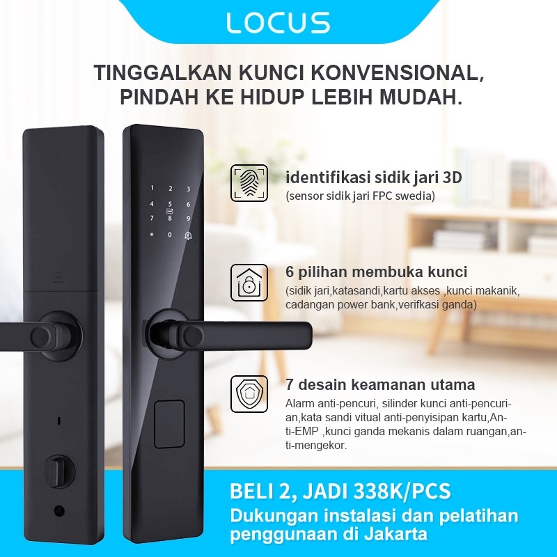Jual Locus A3 Smart Door Lock dengan Sidik Jari, Kunci Pintu Digital Fingerprint/Password/Access ...