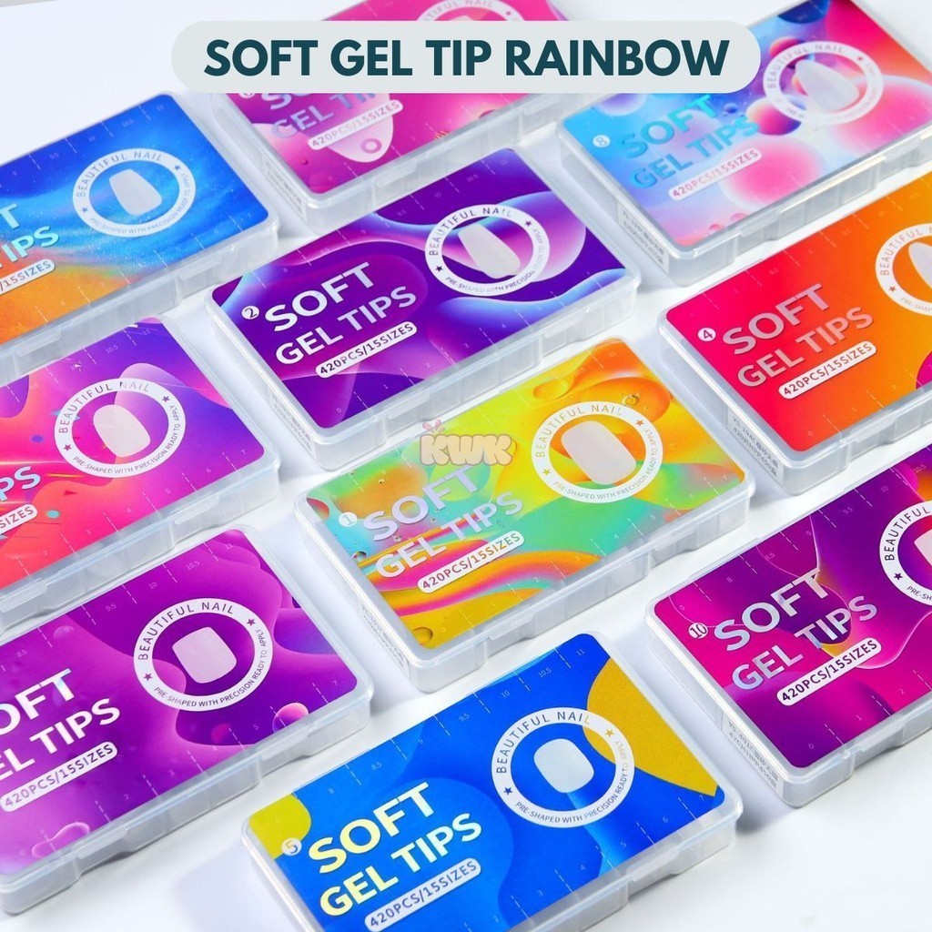 Jual Rainbow Soft Gel Tip 420pcs Full Buff Nail Extension Kuku Palsu ...