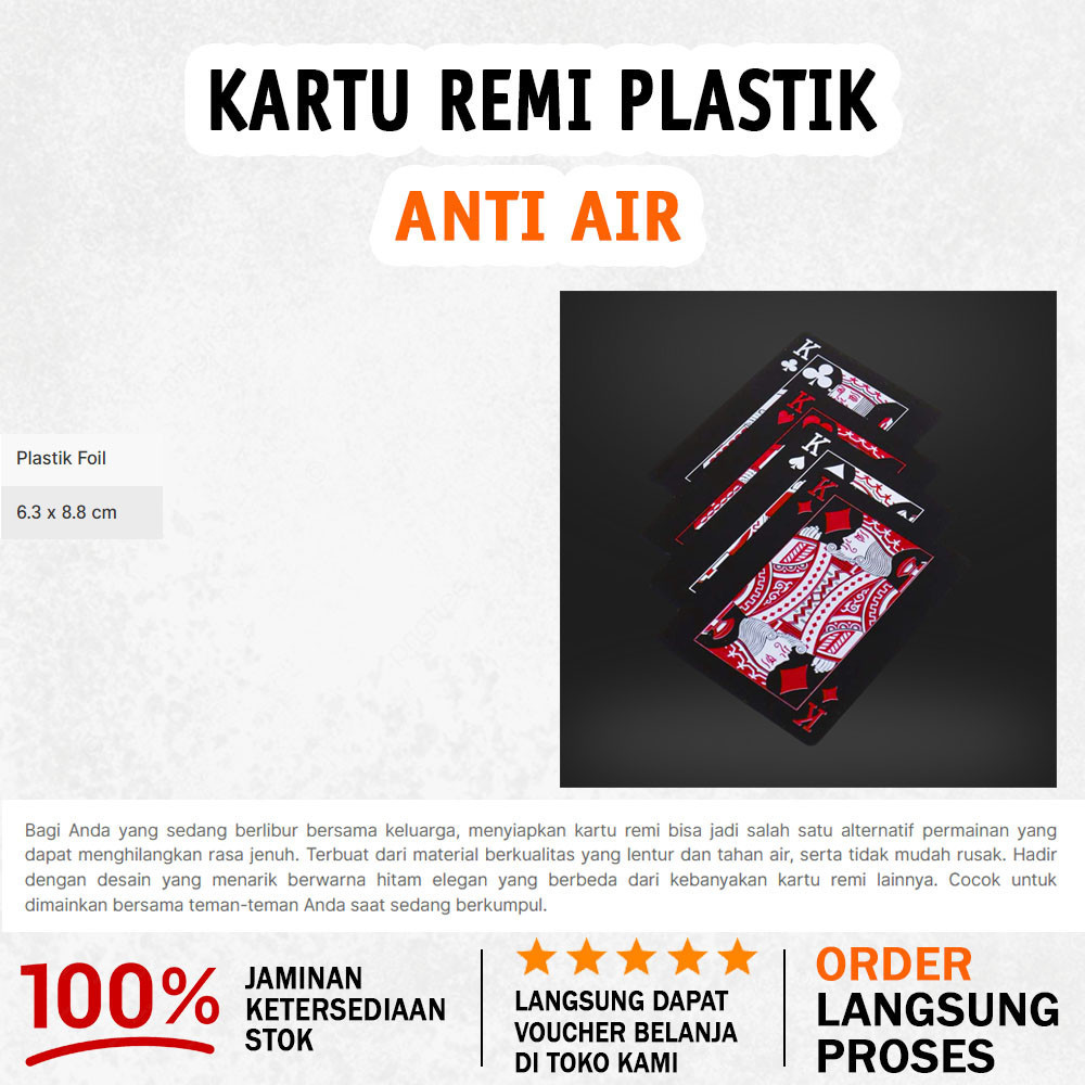 Jual Kartu Remi Plastik - Anti Air Waterproof - Black/Red | Shopee ...