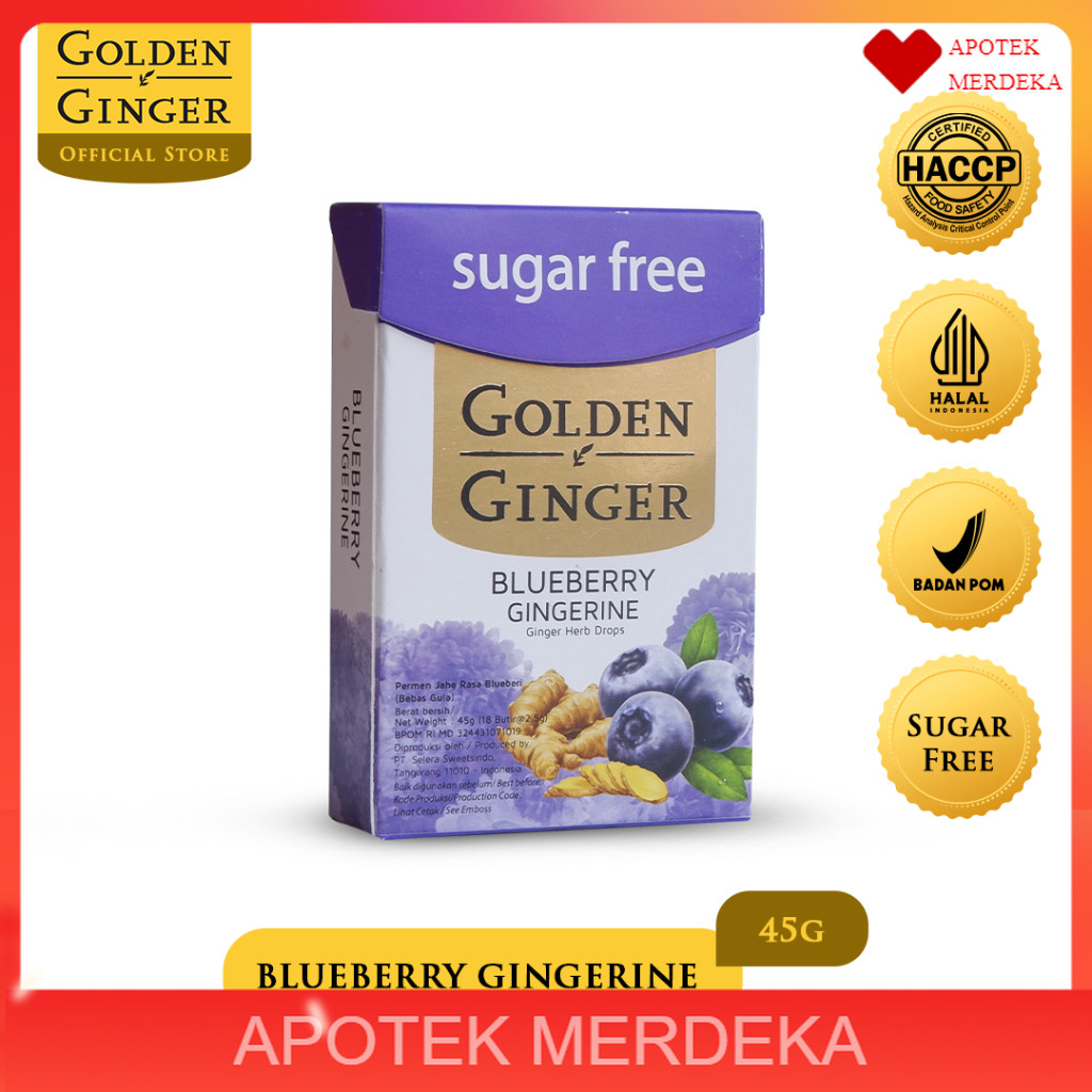Jual Golden Ginger Bluberry Gingerine Sugar Free 45 gr | Shopee Indonesia