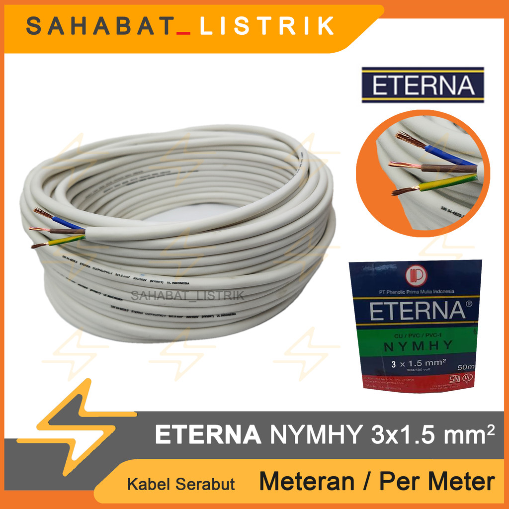 Jual KABEL LISTRIK SERABUT ETERNA NYMHY 3x1.5 3x1,5 METERAN PER METER | Shopee Indonesia