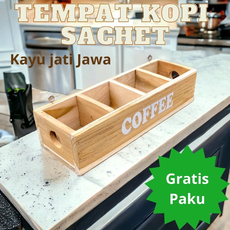 Jual RAK TEMPAT KOPI SACHET / WADAH KOPI TEMPEL DINDING BAHAN KAYU JATI ...