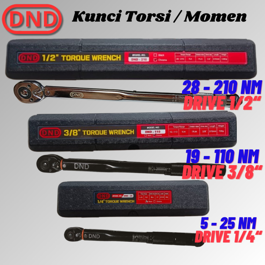 Jual DND Torque Wrench Kunci Torsi Momen DR 1/2 Inch 28-210 Nm Cr-V ...