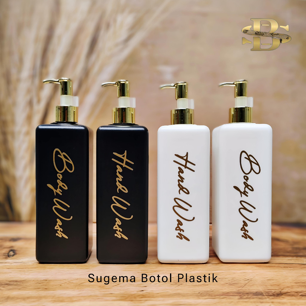 Jual Botol Sabun Cair Pump 500ml Hitam Doff Model kotak Dan Bulat 500ml ...