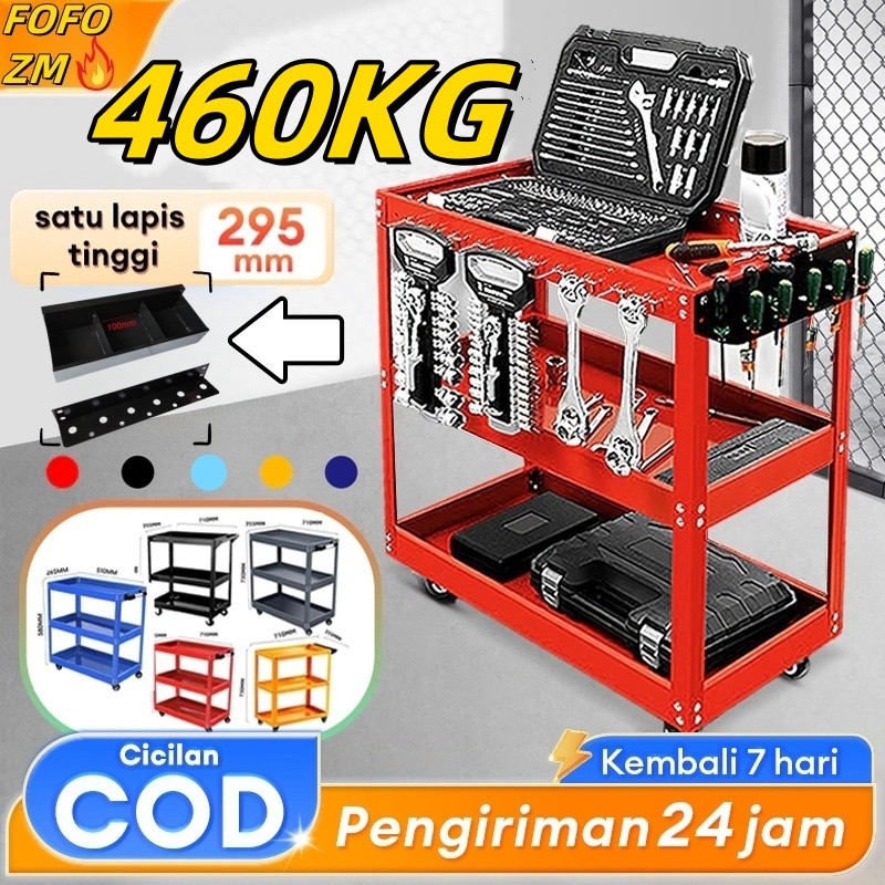 Jual (Tugas Berat Plus)460KG/Troli Bengkel Rak 3 Susun Perkakas Trolly ...
