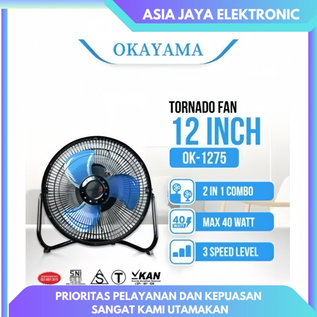 Jual OKAYAMA 12 inch Kipas Angin Tornado Meja Lantai OK-1275 | Shopee Indonesia